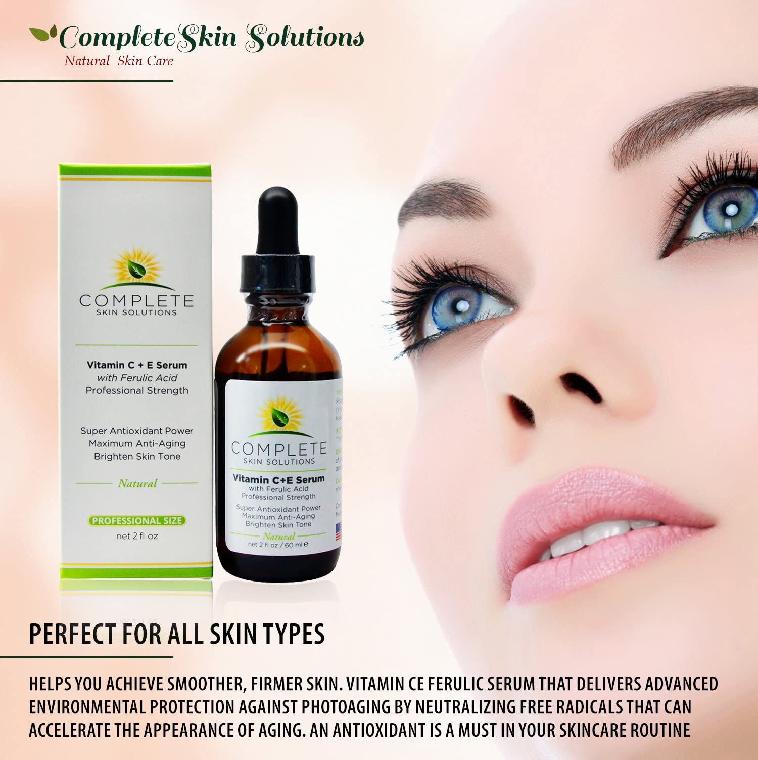 Natural Best Vitamin CE Serum - 2 oz With Ferulic,Hyaluronic Acid, Vitamin C 15% - Made In USA