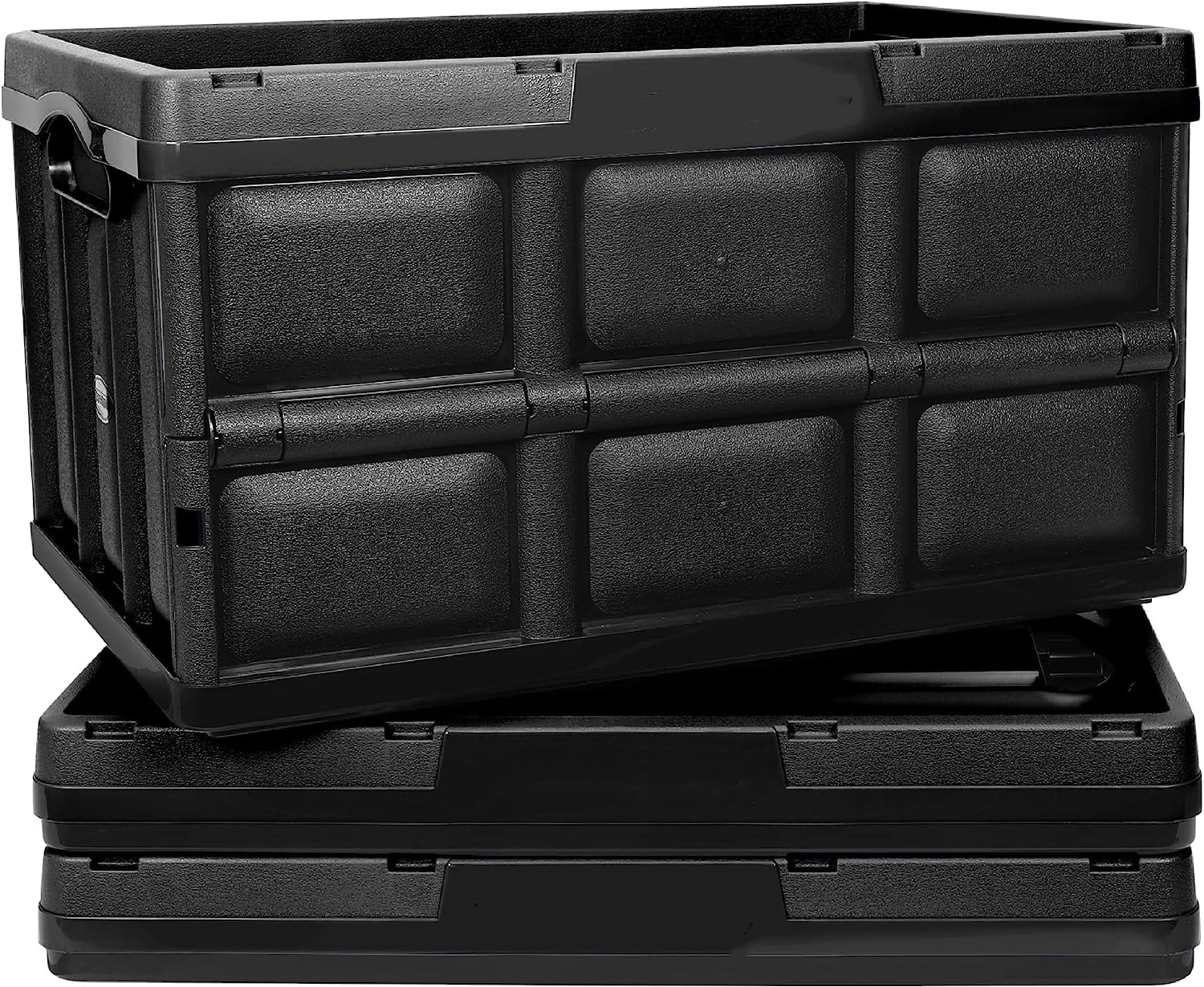 3-Pack of 62L Collapsible Stackable Storage Bins - Perfect for Organizing, Toys, and Heavy-Duty Storage,Each hold 100lbs, (Black) (Black)