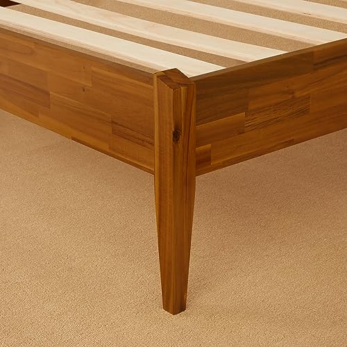 Bme Dinkee 15 Inch Signature Bed Frame Without Headboard - Modern & Minimalist Style with Acacia Wood - 12 Strong Wood Slat Support - Easy Assembly - No Box Spring Needed - Caramel, King