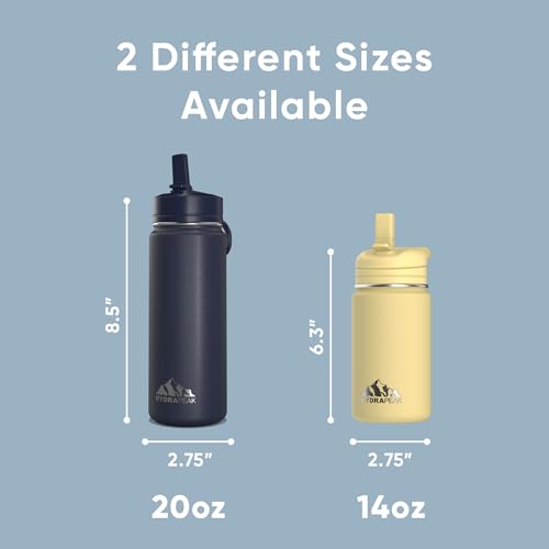 Hydrapeak Mini 14oz Water Bottle with Straw Lid, Stainless Steel Double Wall Insulated Water Bottle | Leak-Proof and Spill-Proof Water Bottle, 24 Hours Cold (Cloud)