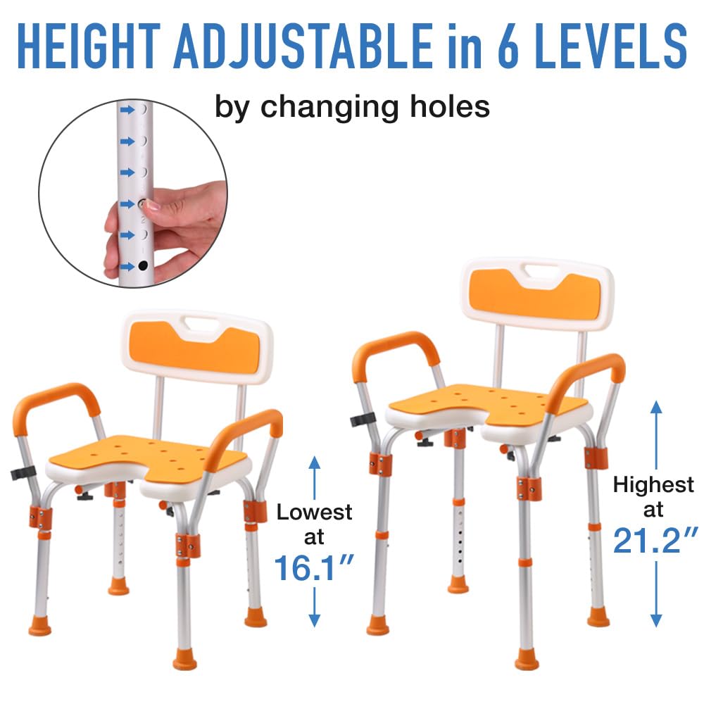Shower Chair for Inside Shower, Japard 400 lbs Heavy Duty Bath Chair with Arms and Shower Head Holder, Medical Shower Seat, Bath Stool Safety Shower Bench for Elderly