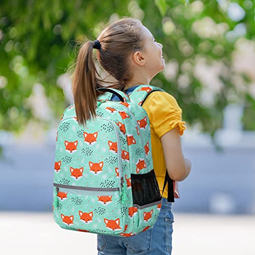 Backpacks for Girls Fox School Bags Kids Elementary Bookbag with Lunch Box and Pencil Case for Age 3+ (Green Fox)
