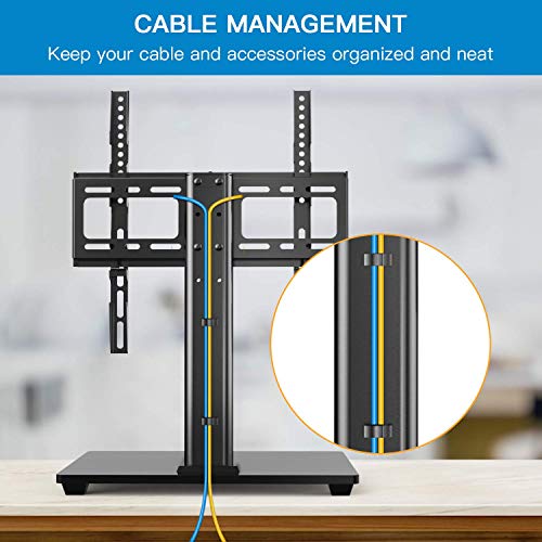 PERLESMITH Swivel Universal TV Stand/Base - Table Top TV Stand for 32-60 inch LCD LED TVs - Height Adjustable TV Mount Stand with Tempered Glass Base, VESA 400x400mm, Holds up to 88lbs PSTVS09