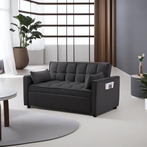 DHHU 52" Sleeper Couch Pull Out Bed, Velvet Convertible Sofa Bed, Loveseat Couch with Toss Pillows and Pockets for Living Room Furniture
