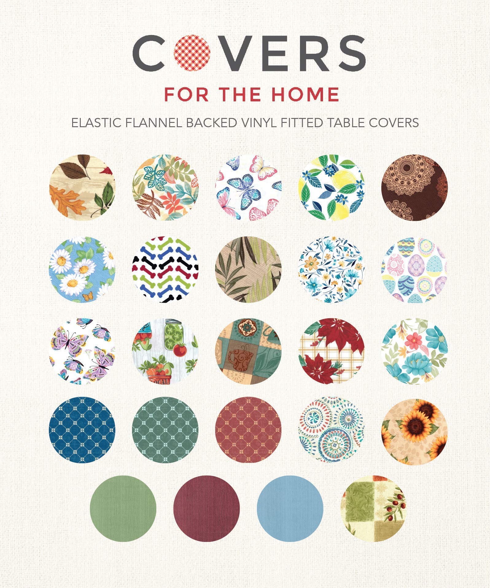 Covers For The Home Elastic Edged Flannel Backed Vinyl Fitted Table Cover - Multi-Color Geometric Pattern - Large Round - Fits Tables up to 45″ - 56” Diameter