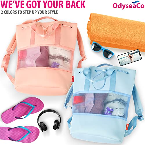 Beach Backpack Lightweight (Blue) - Beach Bags for Women Waterproof Sandproof - Neoprene Drawstring Bag Serves as Gym, Workout, Pool Bag & Beach Bag