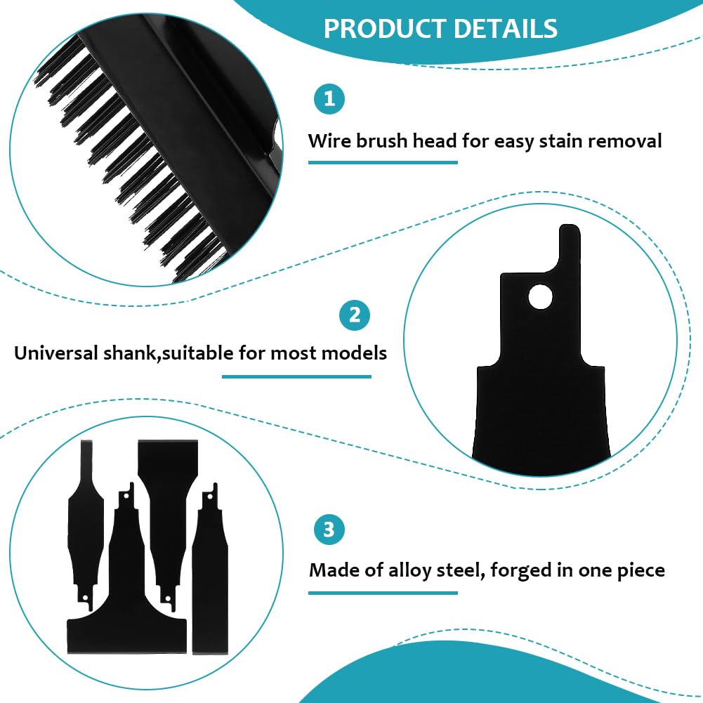 JIANWEI 5PCS Reciprocating Saw Spatula Brush Set, Nylon Wire Abrasive Brushes Reciprocating Blade Saw Cleaning Tool for Tile Cleaning, Floor Mud Cleaning, Wall Putty Removal(Black)