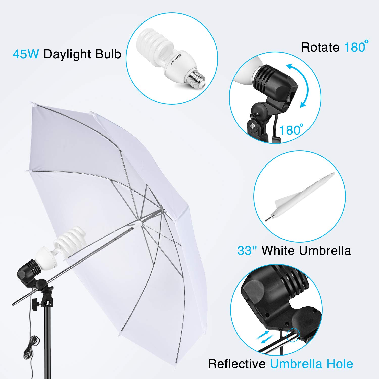 Yesker Photography Lighting Umbrella Kit, 6x9ft Muslin Backdrop (White/Black/Green Screen Kit), 8.5x10ft Background Support System Continuous Lights Umbrella Equipment for Portrait Photo Video Studio