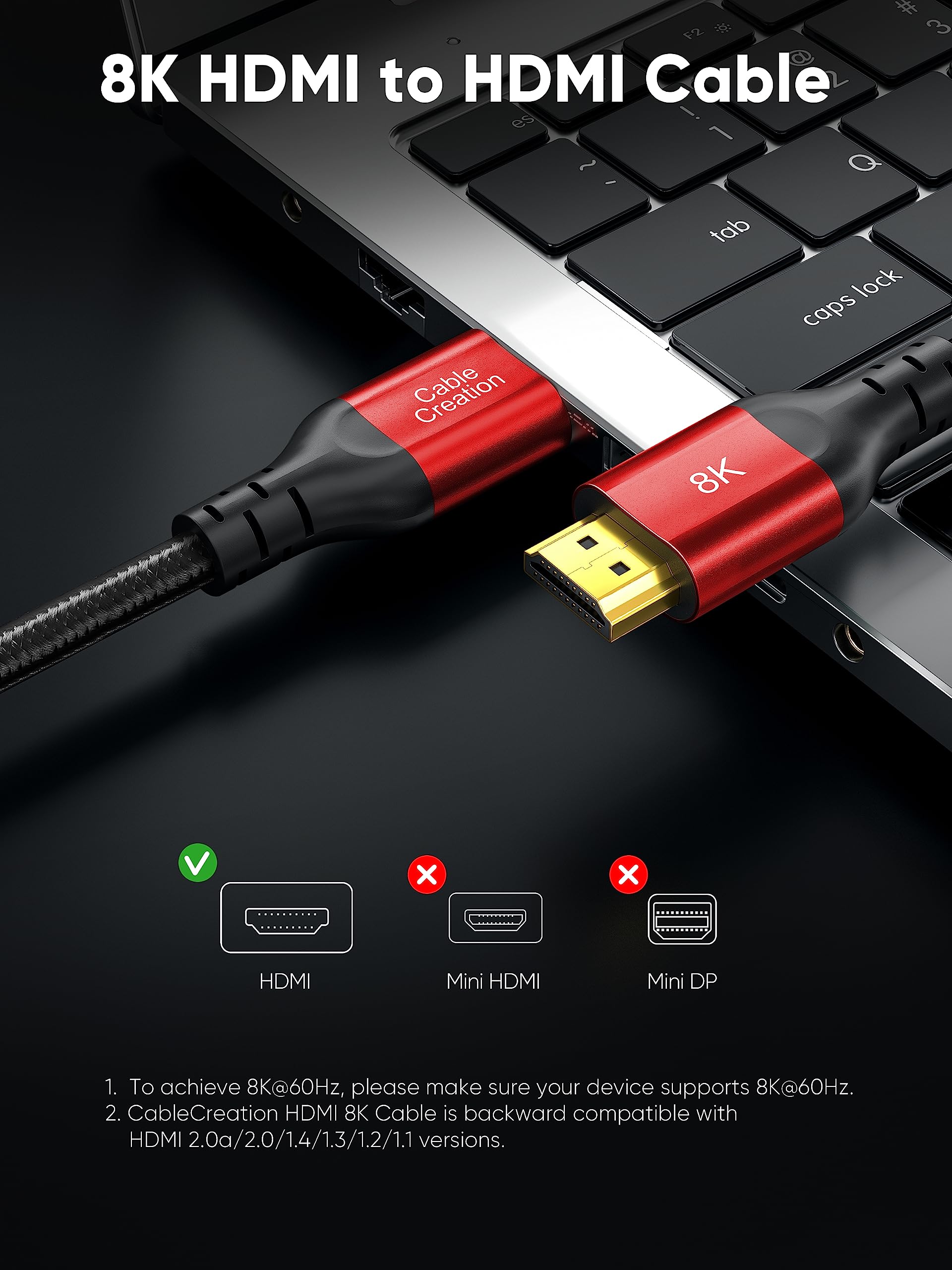 CableCreation eARC HDMI Cable 8K, HDMI to HDMI Cable for PS4 (48Gbps, 8K/60Hz) - 3.3 Feet, eARC HDR HDCP 2.2 2.3 Compatible with 4K Devices
