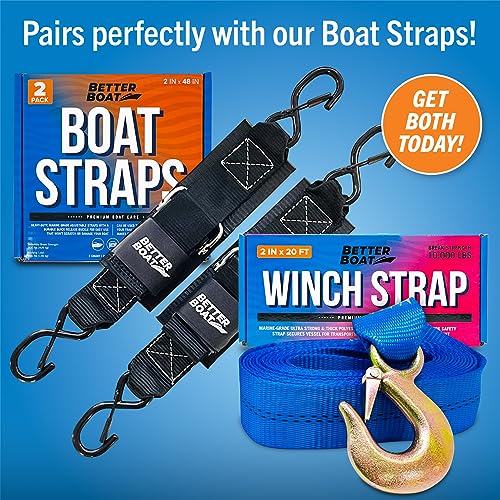 Boat Trailer Winch Strap with Hook Bow Boat Winch Strap Replacement for Hand Crank Trailer Heavy Duty Boat Hook Boat Winch Strap with Hook Towing Boat Trailer Straps Other Trailers 10000Lbs 2" x 20'