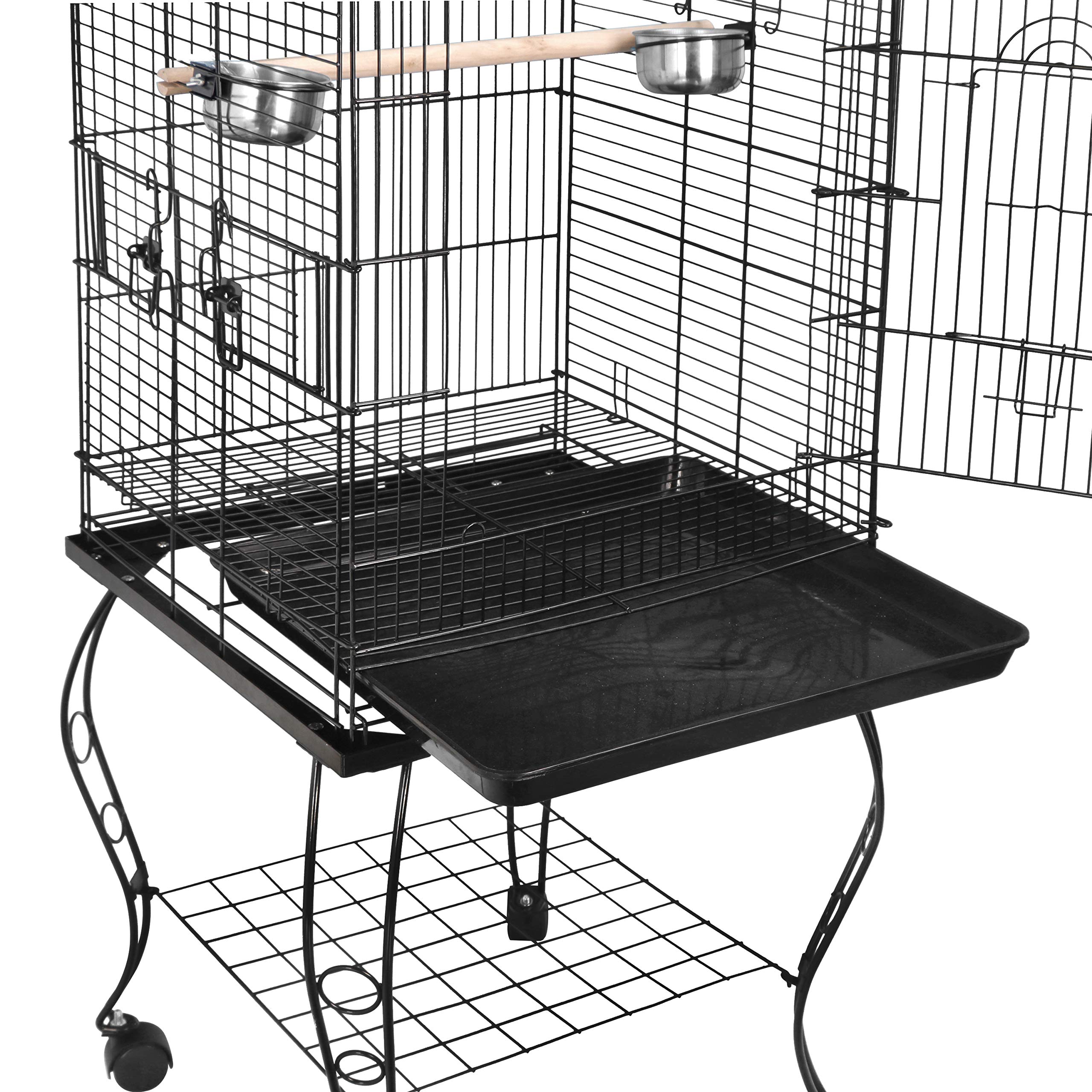 63.5 Inches Medium Bird Cage Open Top Parrot Cage with Detachable Stand, Rolling Wheels Lovebird Cockatiel Quaker Sun Parakeet Green-Cheek Conure Cage