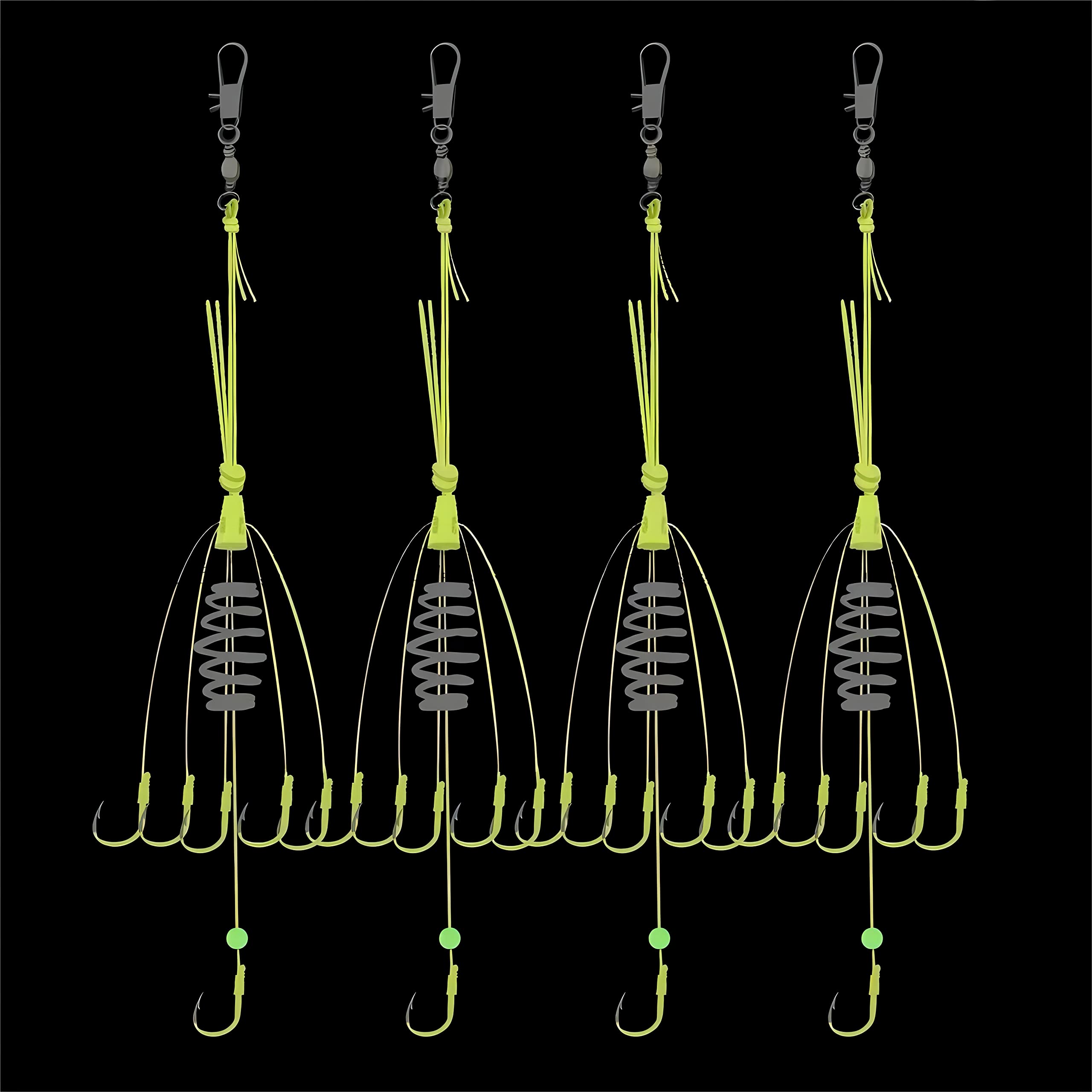 4 Pack Fishing Hooks,Fish More Fish at Once,Fishing Hooks with Spring Feeder,Trap Fish Hooks,Luring Fish Hook,Fishing Tackle with Glow Fishing Beads,Essential for Fishing…