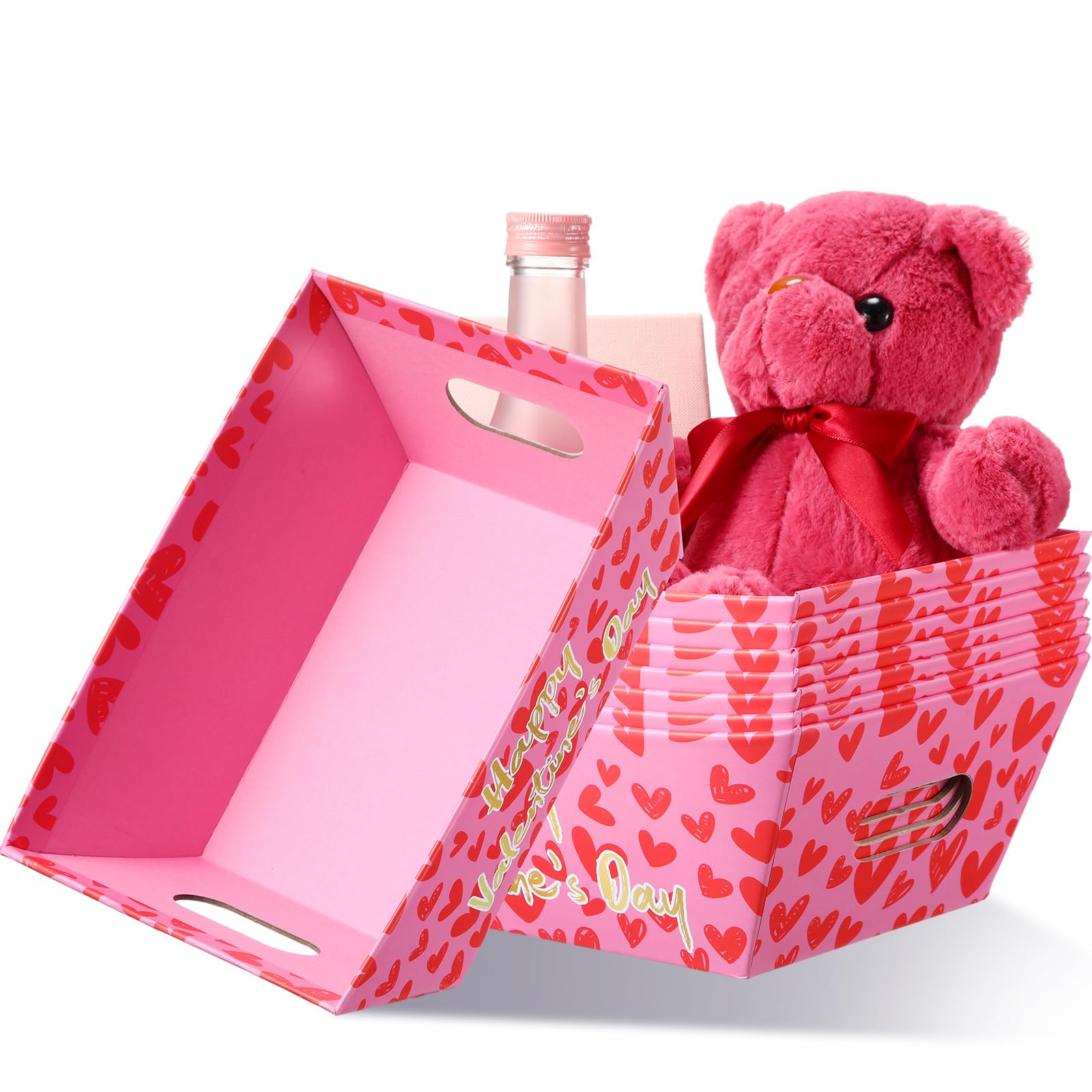 Zhanmai 12 Pcs Happy Valentine's Day Baskets for Gifts Empty with Handles Sturdy DIY Organizing Bulk Gift Medium Red Sturdy Gift Basket Kraft Market Tray Cardboard Basket for Valentine's Day Snacks