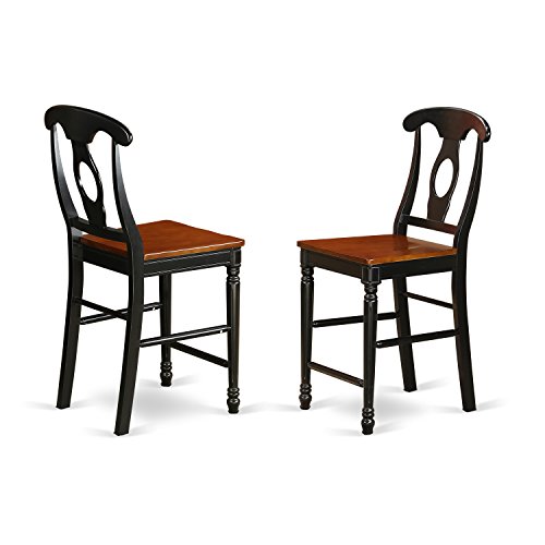 East West Furniture TRKE5-BLK-W 5 Piece Kitchen Counter Height Dining Table Set Includes a Round Dining Room Table and 4 Wooden Seat Chairs, 42x42 Inch, Black & Cherry