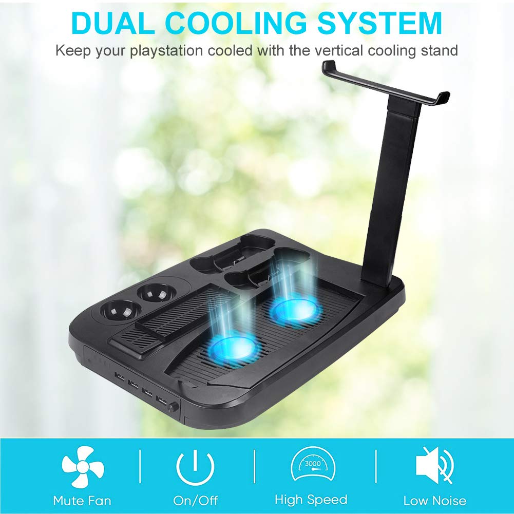 Charging Station for PS5 VR, PS VR Charging Display Stand - Showcase, Cool, Charge, and Display your PS5 VR - Playstation 5 Vertical Stand, Fan, Controller Charger and Hub