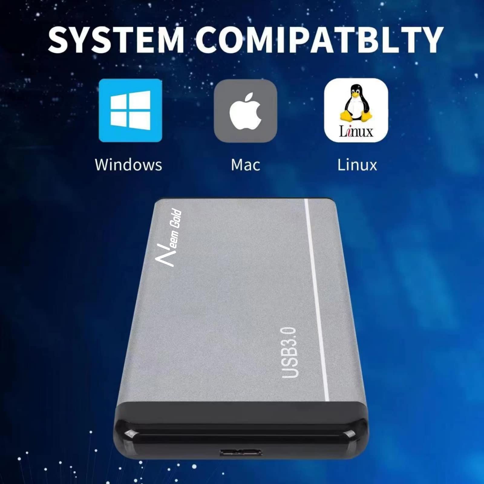 U&D 500GB 2.5 Inch Portable External Hard Drive USB3.0 Mobile HDD Storage Compatible for PC, Desktop, Laptop,Mac, MacBook, Chromebook, Xbox One, Xbox 360, PS4 (500GB, Grey)