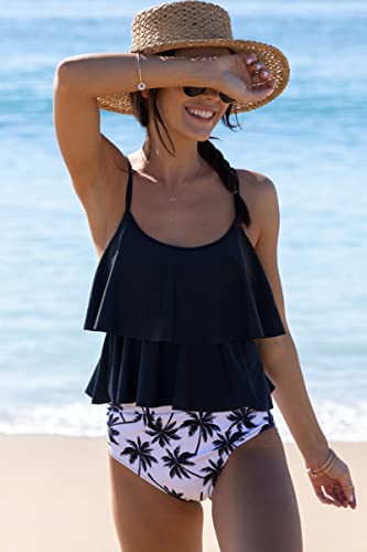 Beachsissi Tankini Bathing Suit Leaf Print High Waisted Tummy Control 2 Piece Swimsuit, Leaf, M