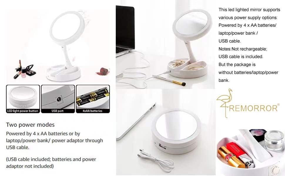 Lighted Makeup Mirror,Double Sided 10X Magnifying Mirror,Vanity Mirror with Lights,Smart Design with Brightness$Angle&Height Adjustability,Folding Compact Mirror,LED Mirror for Travel