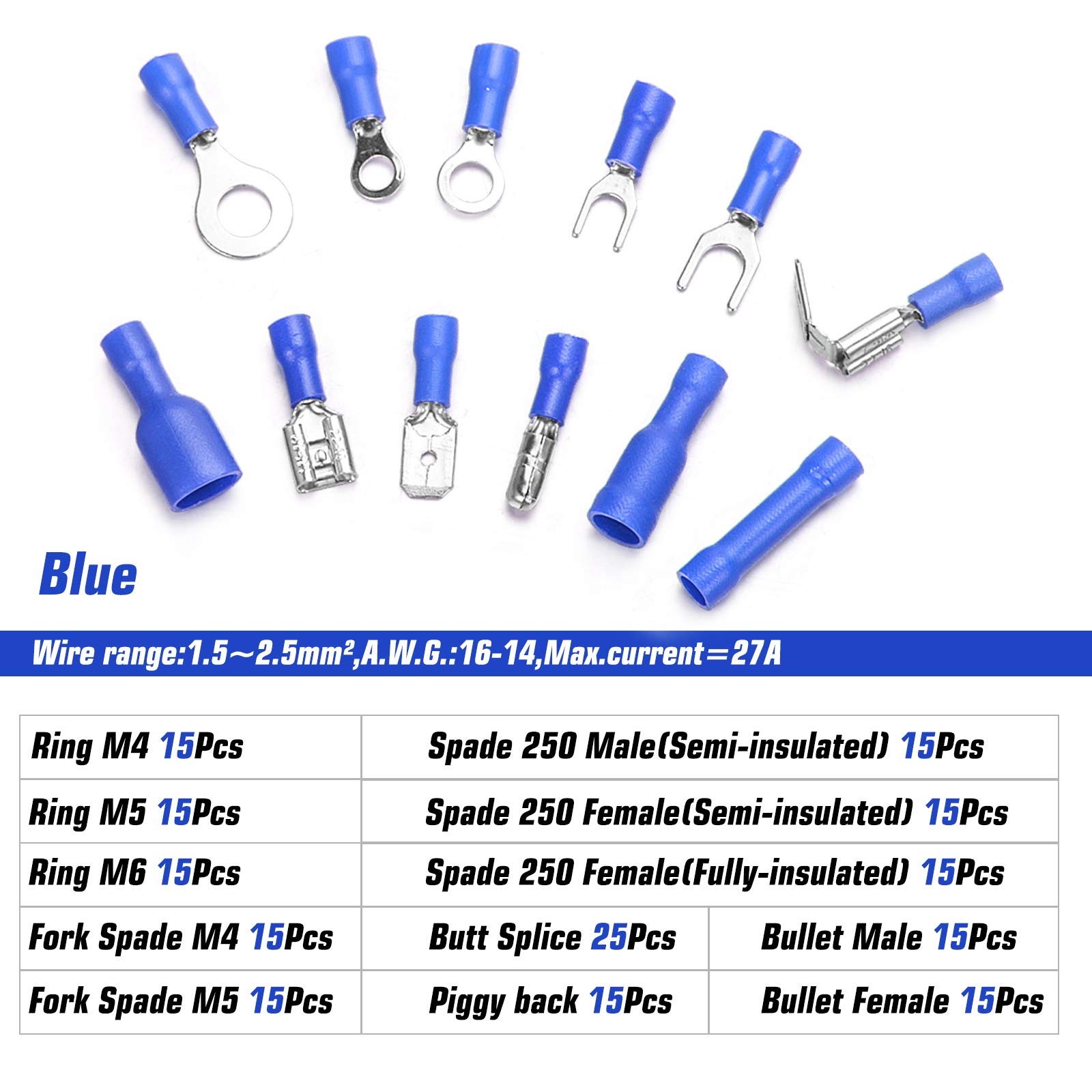 560PCS Electrical Wire Connectors Qibaok Insulated Wire Crimp Terminals Mixed Butt Ring Fork Spade Bullet Quick Disconnect Assortment Kit