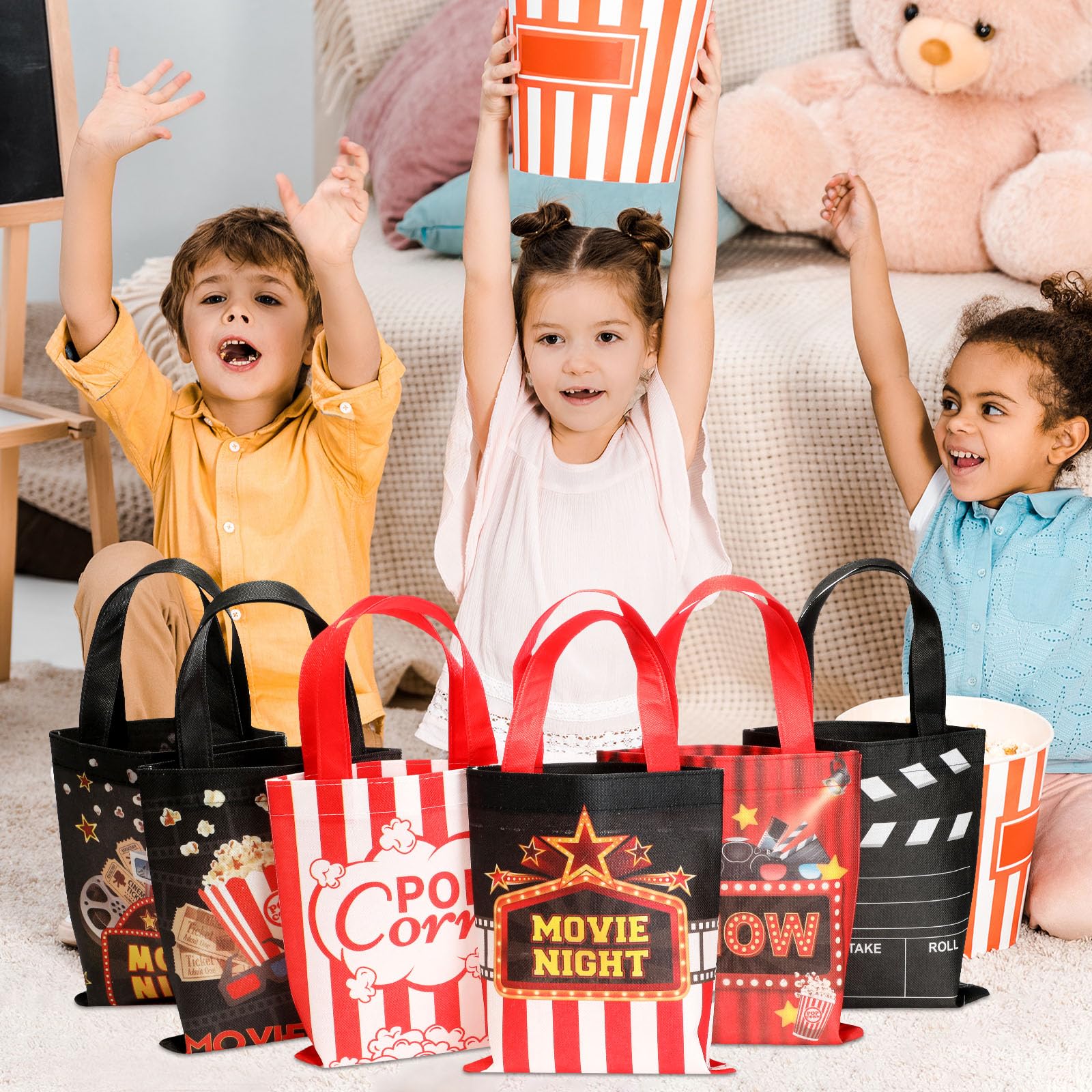 Photect 32 Pcs Movie Night Party Favor Bags Movie Theater Party Favor Treat Bags Movie Themed Non Woven Candy Goodie Gift Bags for Movie Now Showing Baby Shower Birthday Party Decoration Supplies