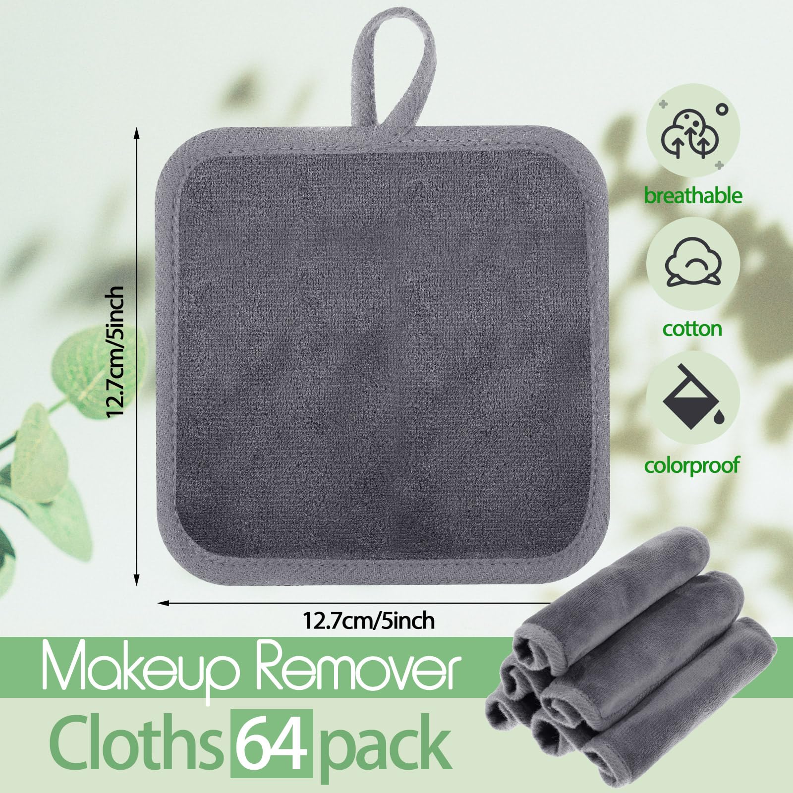64 Pcs Makeup Remover Pads 5 x 5 Inch Small Makeup Remover Cloth Reusable Thick Microfiber Washable Makeup Remover Towels Face Eraser Washcloth Facial Eye Lip Cleaning Remove Instantly Dirt (Gray)