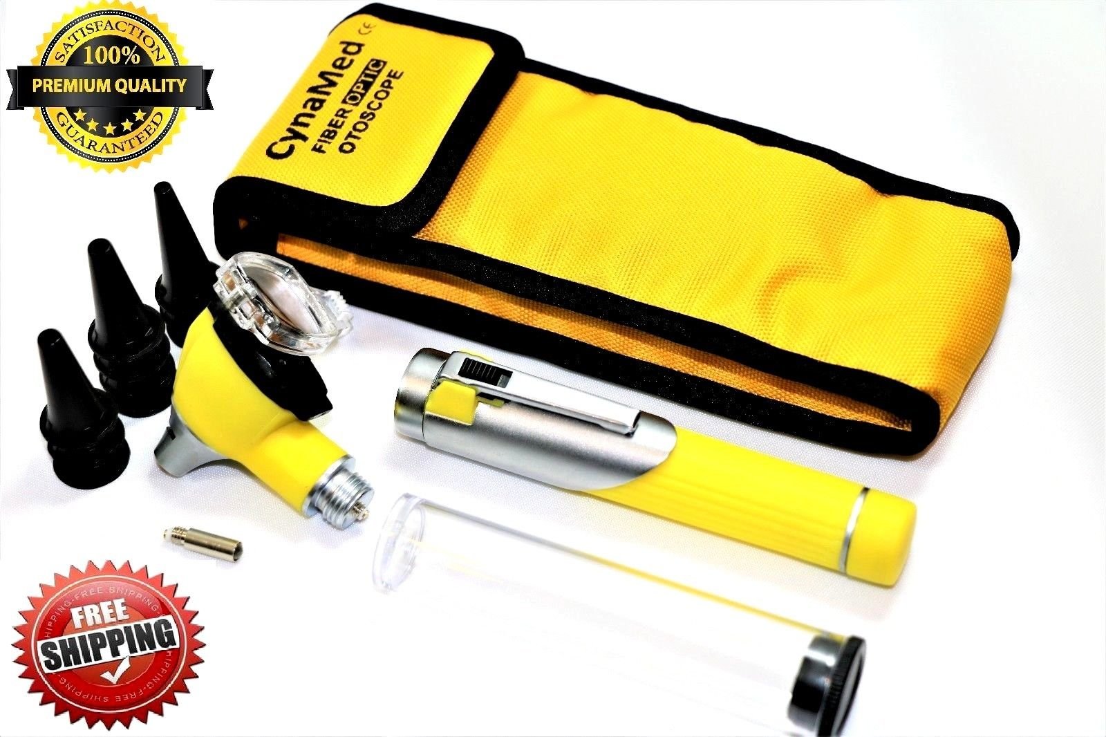 New Premium Student Home USE LED Bright Light ENT Diagnostic Otoscope Pocket Size Yellow Plus 1 Extra Replacement Bulb Plus 10 Specula Cynamed