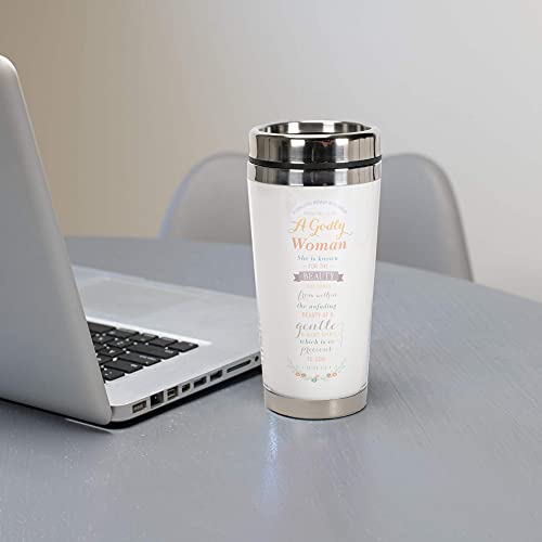 Dicksons A Godly Woman White 16 Oz. Stainless Steel Insulated Travel Mug with Lid
