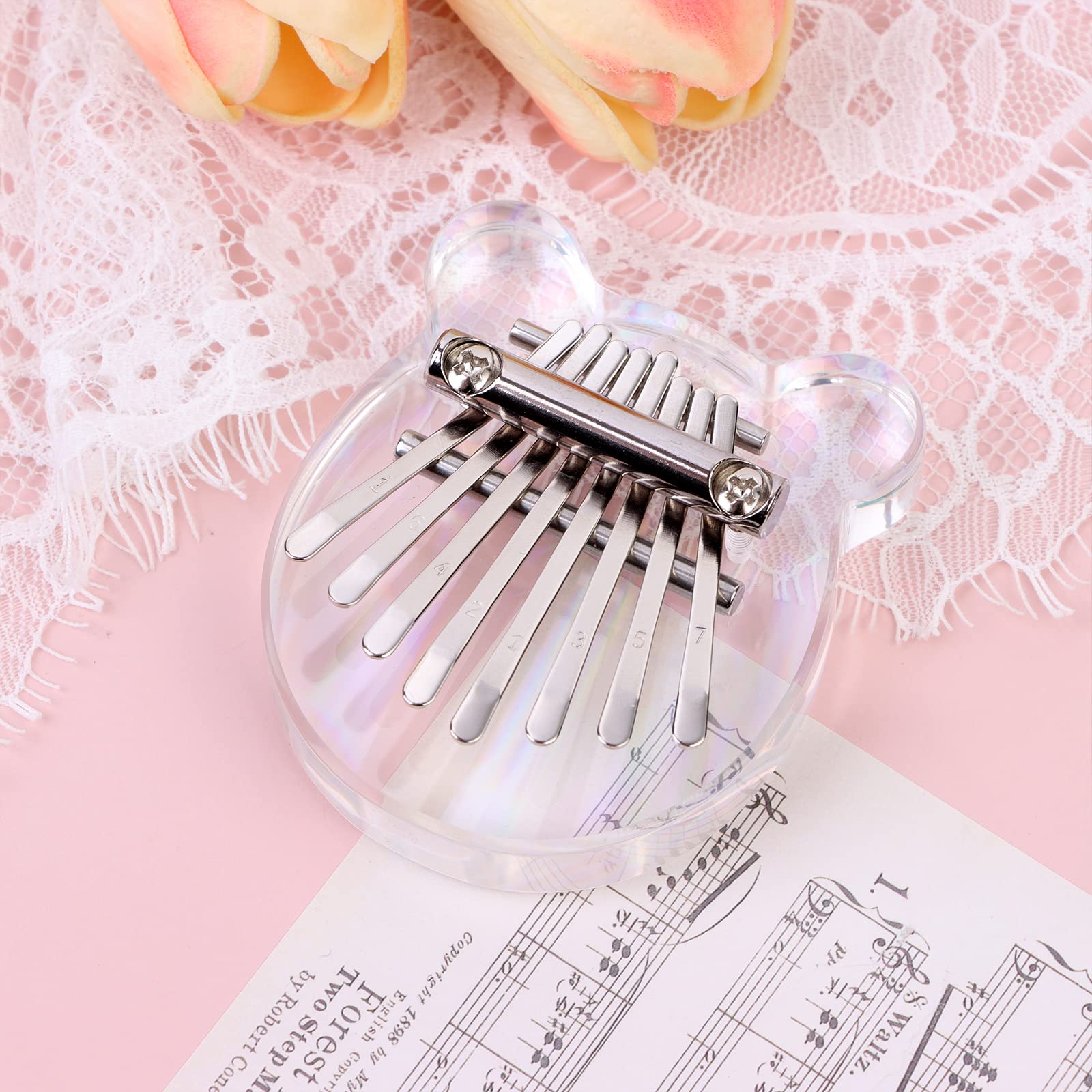 8 Keys Kalimba Thumb Piano, Mini Bear Shaped Acrylic Thumb Piano Portable Kalimba Finger Instrument Gift for Kids Adults Beginners