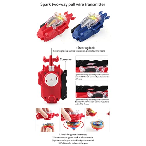 Burst Gyro Blade Toy Set 12 Spinning Tops 2 Two Way Launcher Metal,Fusion Attack Top with Portable Box Gift for Ages 6+