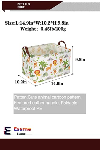 Essme Rectangular Baby Storage Basket,Green Basket,Nursery Storage Bin Organizer with Handles for Jungle Decor,Shelf Basket,Toy Box,Animal Basket.(Jungle animal)
