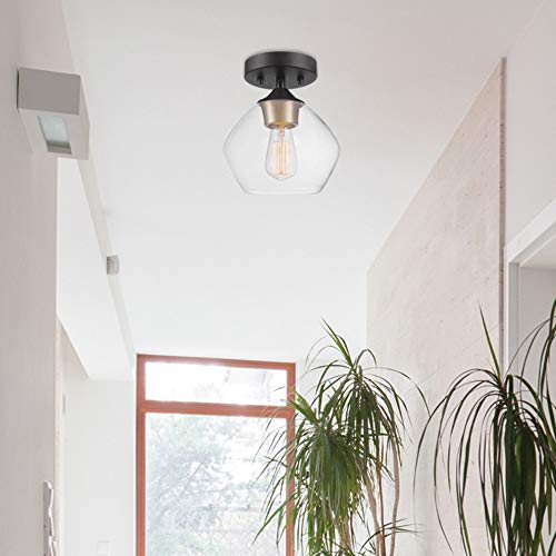 Globe Electric 60333 Harrow Light Semi-Flush Mount, Matte Black with Clear Glass Shade, 9.1