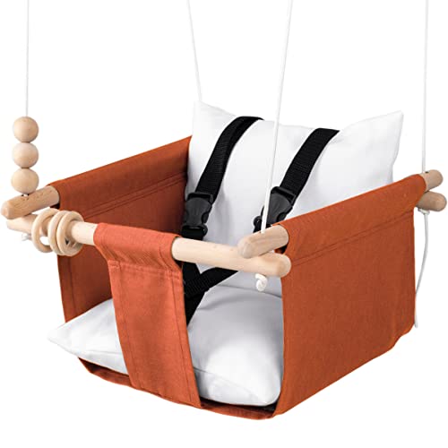 Canvas Baby Swing Seat with Safety Harness, Ceiling Hardwares, Storage Bag Toddler Swing Seat Indoor Toddler Swings for Outside Baby Swing Outdoor Infant Swing Outdoor Baby Swings for Infants Outdoor