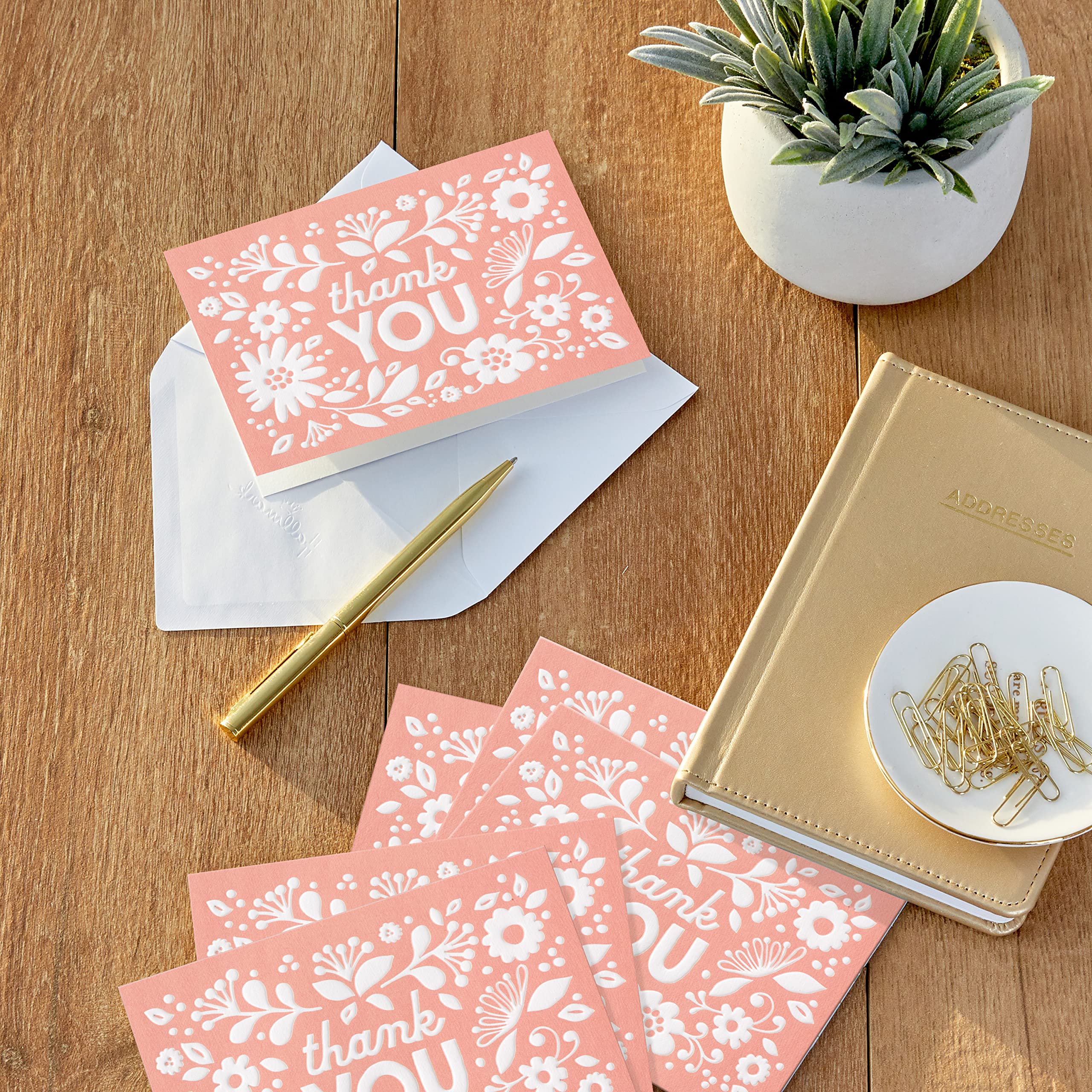 Hallmark Pack of Thank You Cards, Pink Rustic Flowers (20 Thank You Notes with Envelopes for Baby Showers, Weddings, All Occasion)