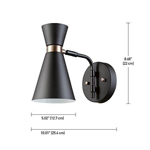 Globe Electric 65855 Belmont 1-Light Wall Sconce, Satin Black, Gold Accents