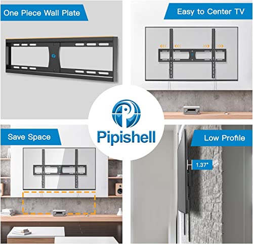 Pipishell Low Profile Fixed TV Wall Mount Bracket Ultra Slim for Most 42-90 Inch LCD OLED QLED 4K Plasma Flat Curved Screen TVs up to132lbs Max VESA 800x600mm, Fits 16", 18", 24" Wood Studs
