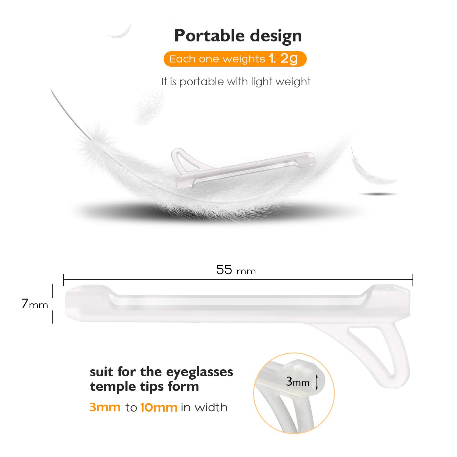 SMARTTOP Eyeglasses Ear Grips Sleeve-Upgrade anti-slip Silicone Eyeglasses Temple Tips Sleeve Retainer-Sleeve with Hook design-Soft and comfort Glasses Ear hooks 6Pairs (WHITE)