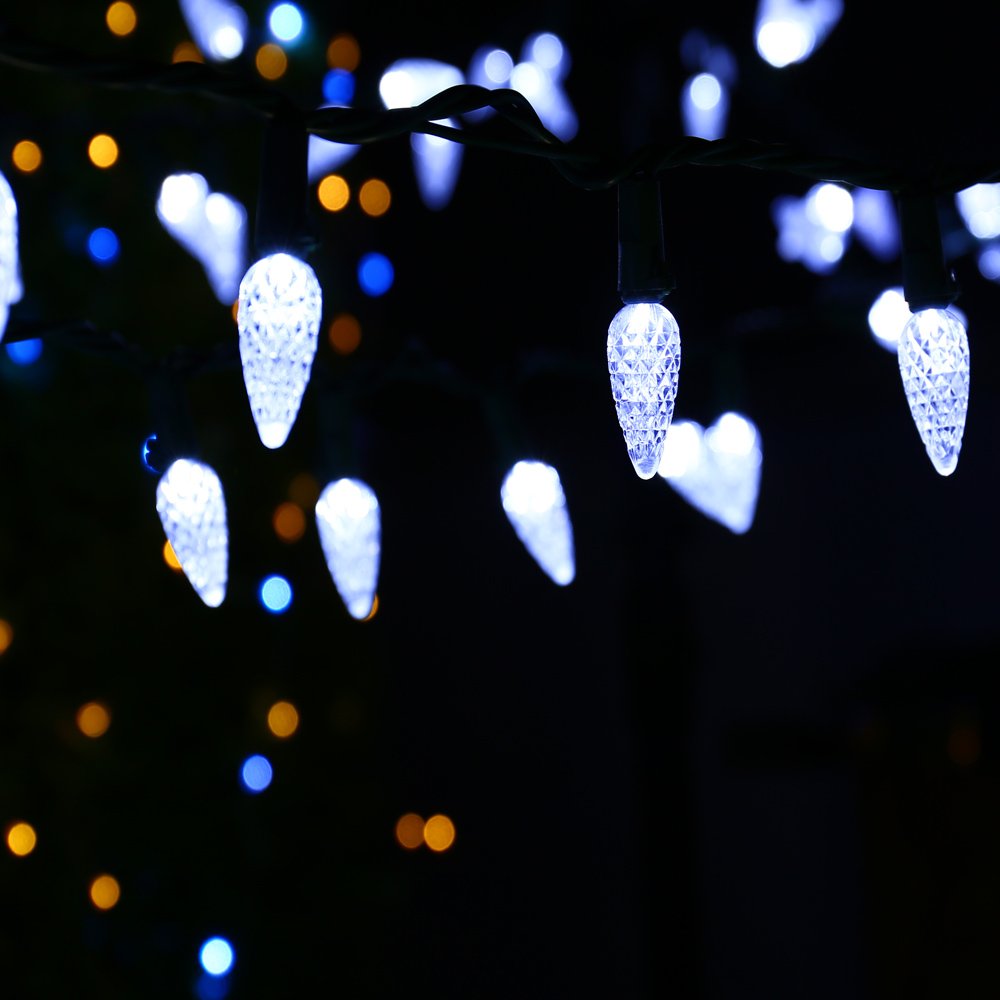 Brizled Upgrade Faceted C5 LED String Lights, 100 LED 33ft Mini String Lights, 120V UL Certified Clear Christmas Light Set for Indoor & Outdoor Decoration, Patio, Garden, Party and Holiday, Cool White