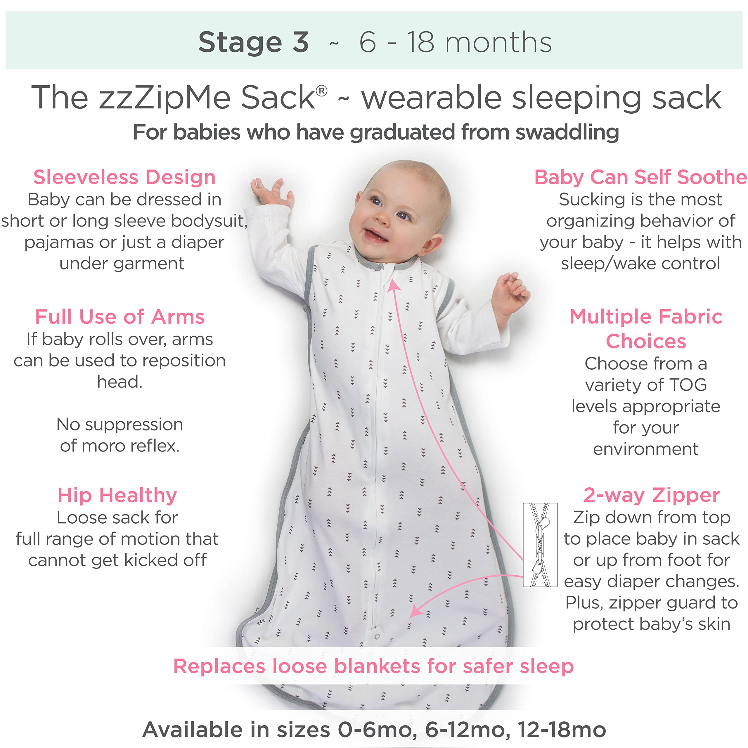 SwaddleDesigns Soft Fleece Sleeping Sack, Hedgehog, Black, Medium, 6-12 Months, Wearable Blanket with 2-Way Zipper