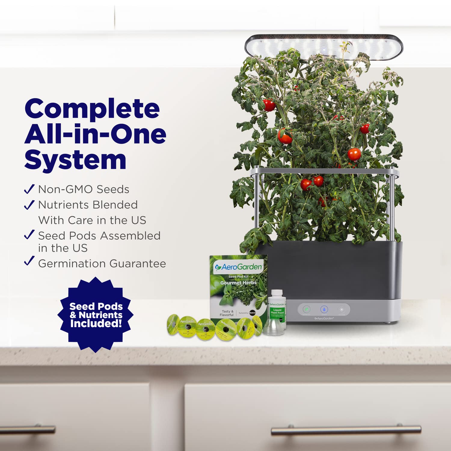 AeroGarden Harvest XL with Gourmet Herbs Seed Pod Kit - Indoor Garden with LED Grow Light, Black