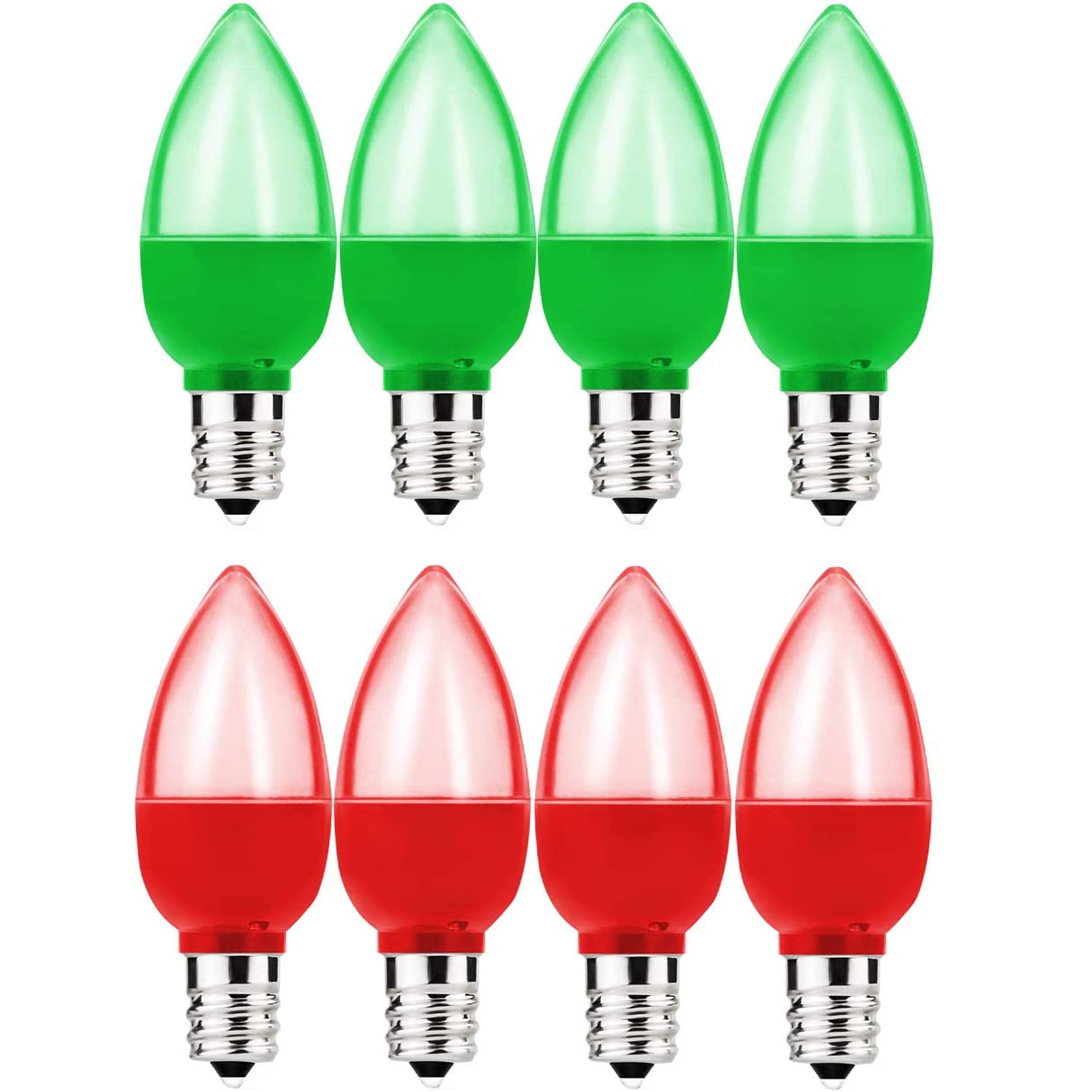 8 Pack c7 LED Red Light Bulb Green Light Bulb 1W Night Light Bulb Mini LED Bulb Candelabra E12 Base Decor Red Bulbs Green Bulbs Salt Lamp, String Lights, Window Candle, Indoor Outdoor Use C7 LED Bulb
