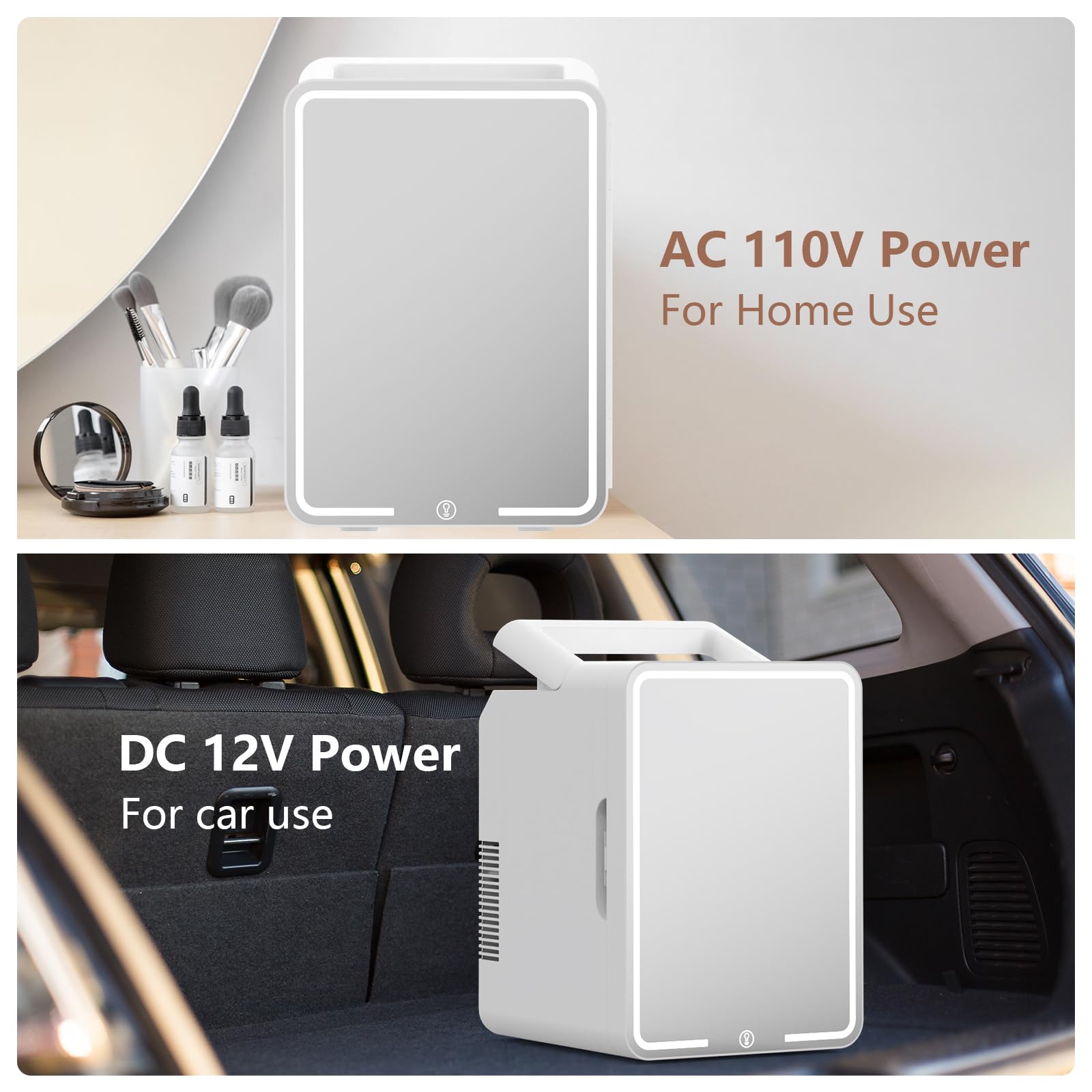 advwin 12L Mini Skincare Fridge with Dimmable LED Light Mirror, Makeup Fridge for Cooler & Warmer, Cosmetics, Beauty, Food & Drinks, Portable Small Refrigerator for Bedroom, Office, Dorm and Car
