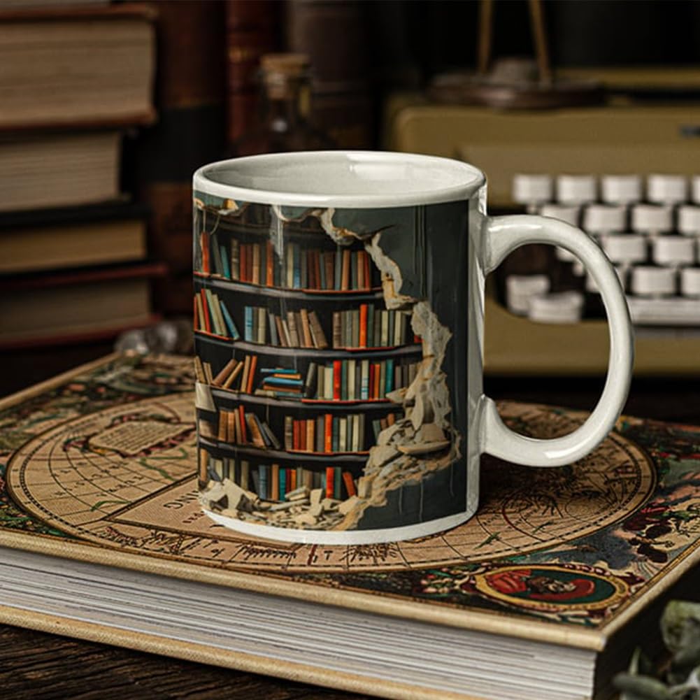 3D Bookshelf Mug,Coffee Cups,3D Bookshelves Hole In A Wall Mug,Creative Space Design Multi-Purpose Mugs,A Library Shelf Cup,Coffee Mugs for Library Office,Book Lovers Coffee Mug,A Gift for Readers