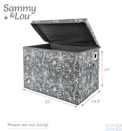 Sammy & Lou Collapsible Felt Soft Toy Box for Toddlers Toy Storage Organizer with Handles and Hinged Lid, 22 x 14.5 x 15 inches, Floral