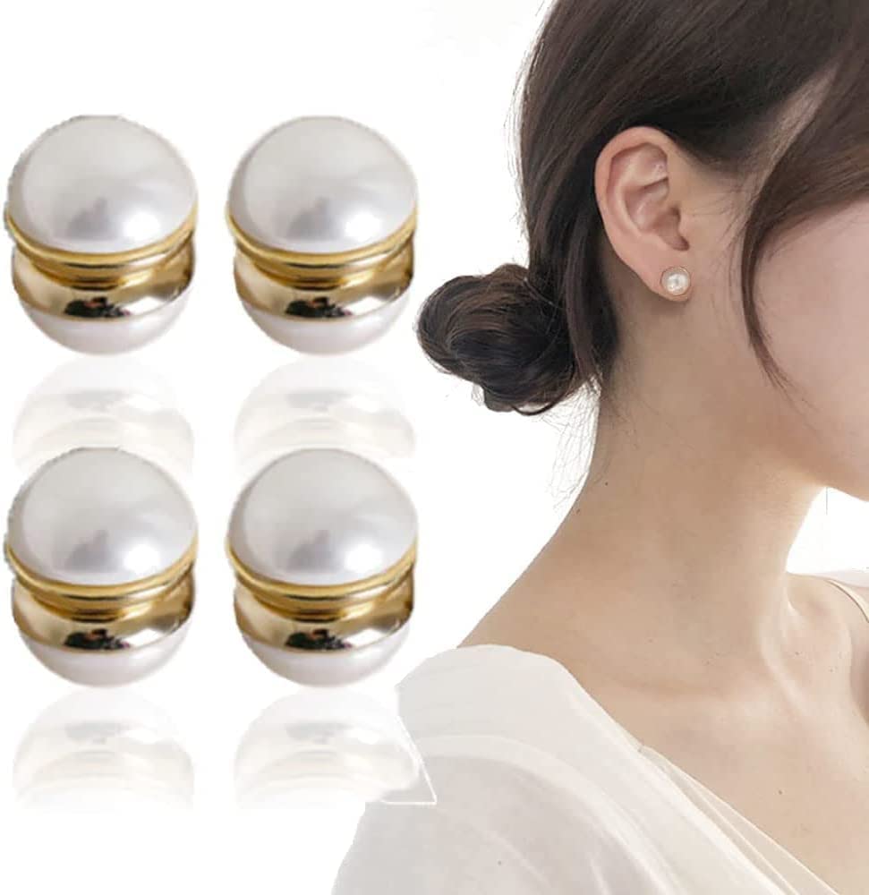 4 Packs Lympha-Circurl Magnetic Ear Ornament, Elegance Lymphvity Magnetherapy White Onyx Earrings, Non Piercing Lymph Drainage Magnetic Therapy Earrings for Women Men