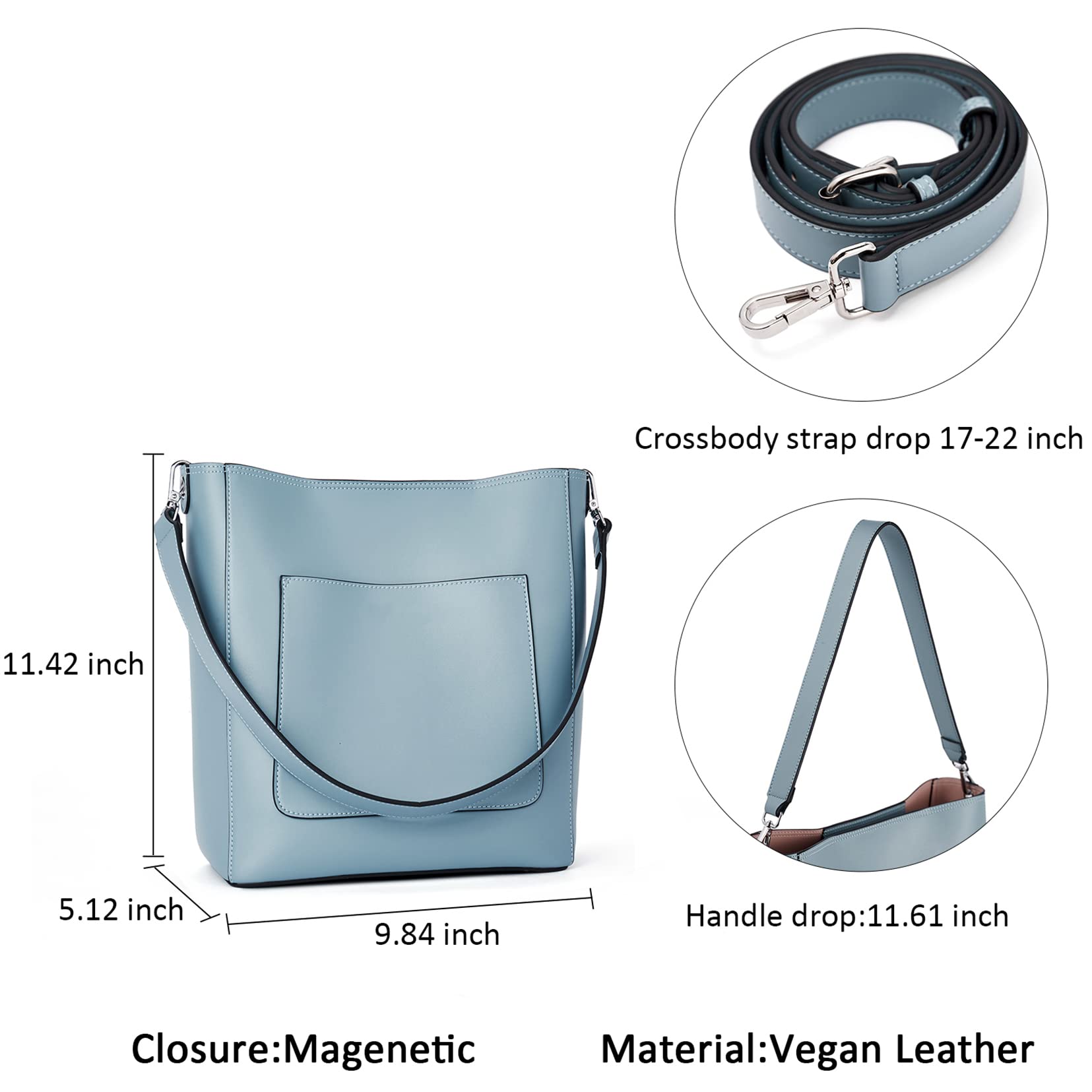 BROMEN Hobo Bags for Women Leather Handbags Designer Shoulder Bucket Crossbody Purse Blue