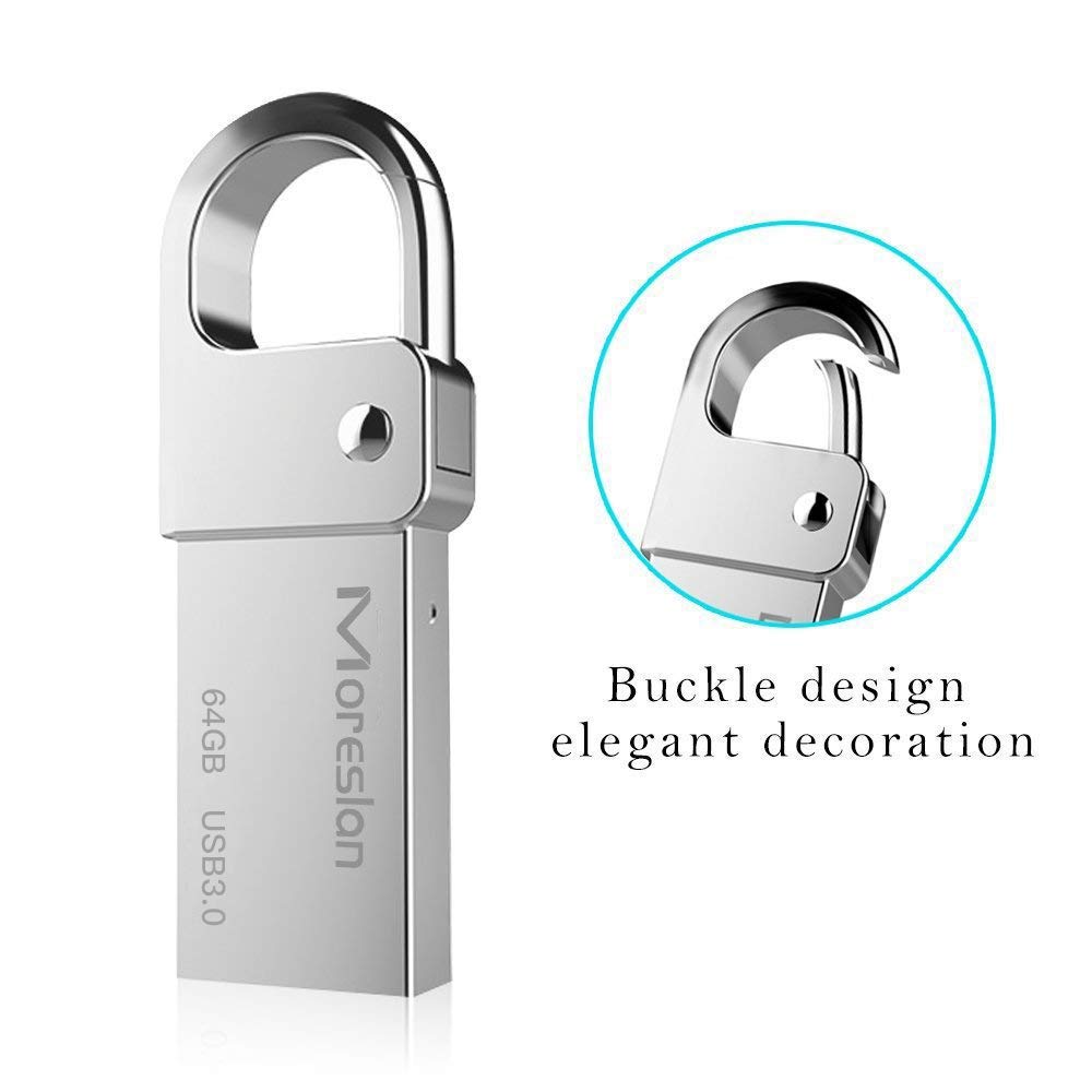 64GB USB Flash Drive, Moreslan USB 3.0 Flash Drive Keychain USB Stick Waterproof Aluminum Memory Stick Pen Drive High Speed for Computers Tablets and Other USB Devices - Silver