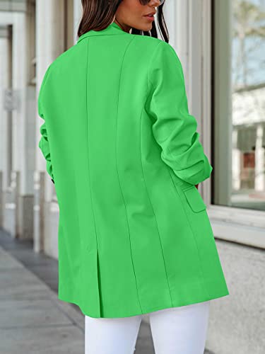 ANRABESS Women's Casual Button Long Sleeve Lapel Open Front Pad Shoulder Oversized Office Blazer Jacket Work Suit 638lvse-M Green