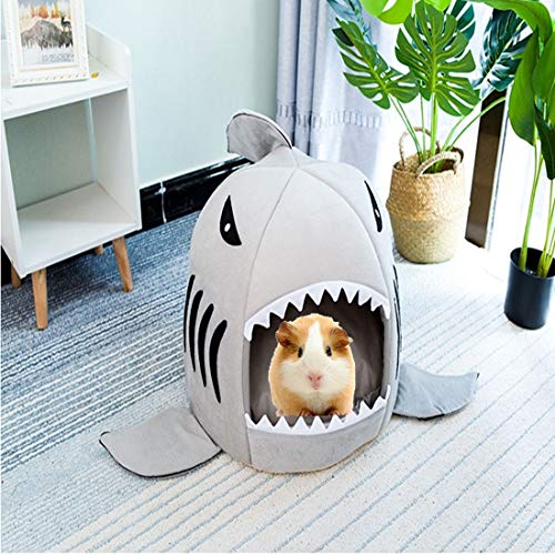 Tfwadmx Guinea Pig Warm Bed House,Small Animal Large Washable Cotton Nest Shark Hideout Sleeping Mat Hut Cage Toy for Rabbit Hedgehog Rat Chinchilla Hamster -(Gray)