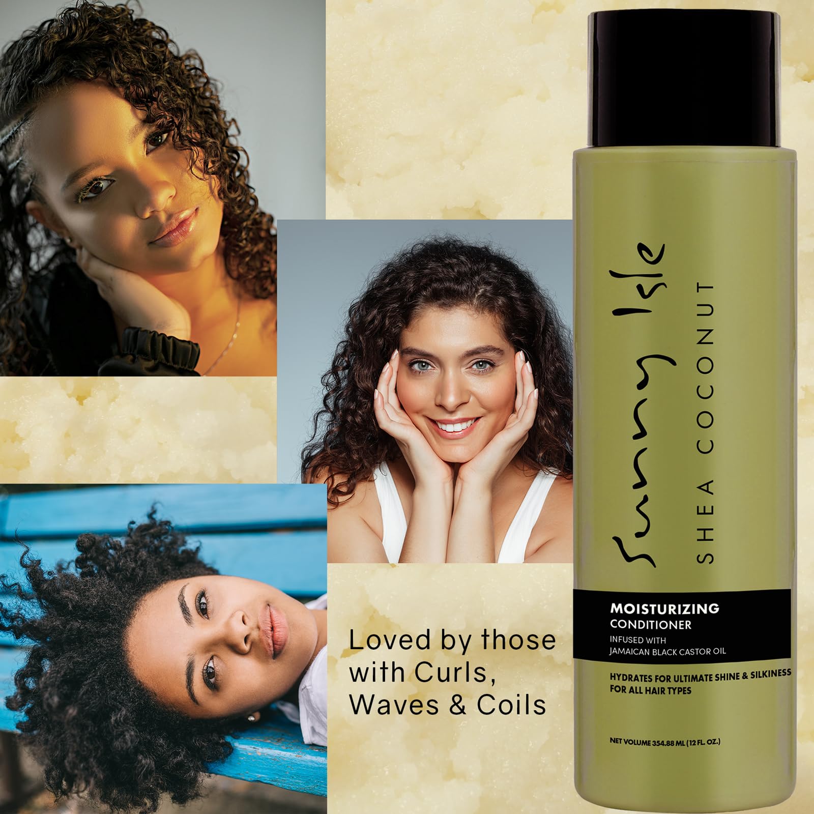 Sunny Isle Shea Coconut Moisturizing Conditioner 12oz | Infused with Jamaican Black Castor Oil | Curly Hair Conditioner | Quenches & Softens Dry Curls, Waves, Coils | Silicone, Paraben & Sulfate-FREE