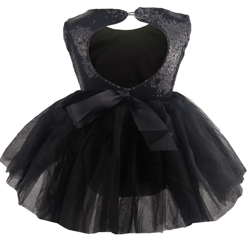 Toddler Girl Baby Lace Flower Sequin Tutu Dress Tulle Pageant Wedding Party Formal Girls Dresses Black 2-3T